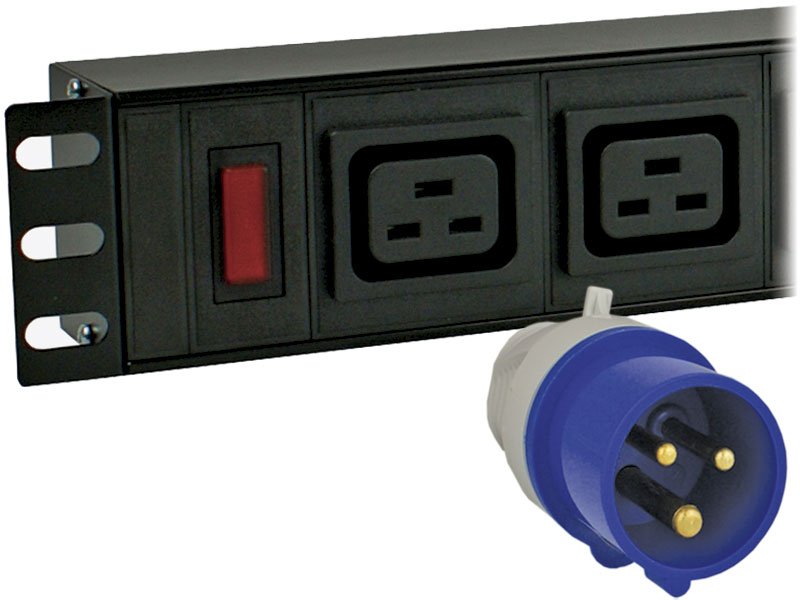 4 Way C19 Neon 19 Inch Horizontal Rack Mount PDU - 16amp Commando - PDU ...